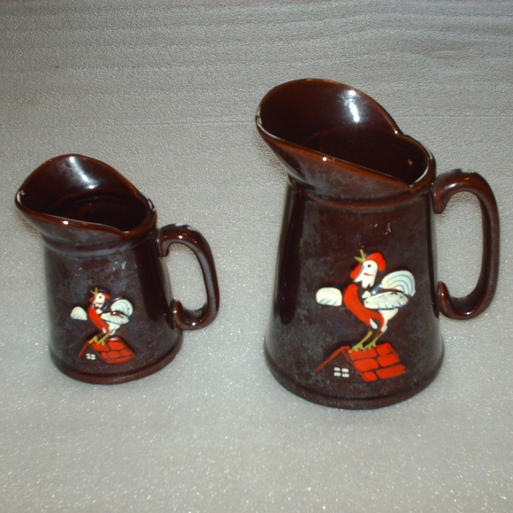 Kitchen | Vintage Set Of Brown Glazed Rooster Pitchers | Poshmark
